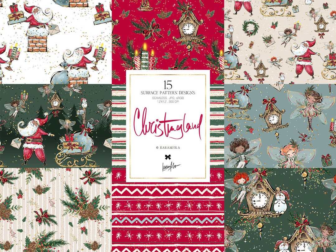 Santa Christmas Elves Digital Paper Xmas Surface Patterns - Etsy