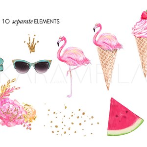 Flamingo Clipart Summer Clipart Ice-cream Clipart Fashion - Etsy