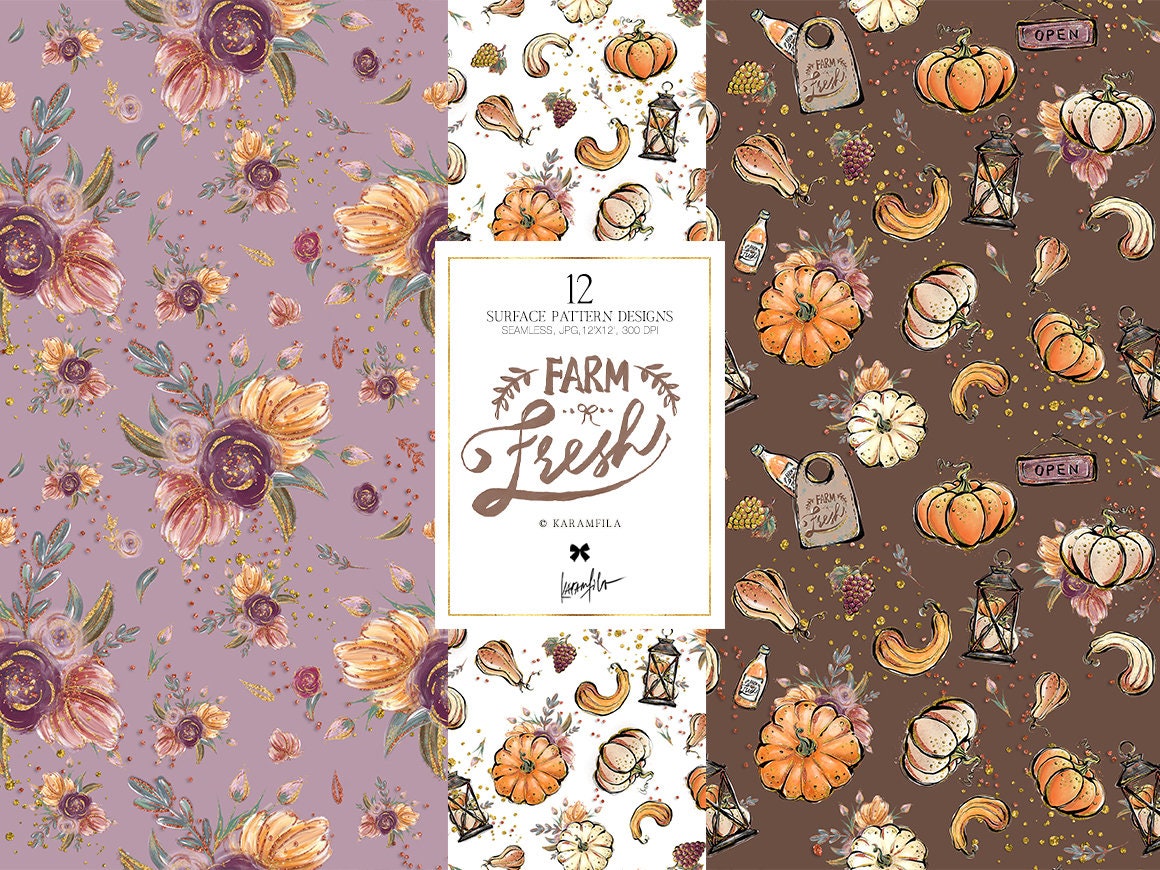 Fall Digital Paper Farmer Patterns Karamfila's Whimsical - Etsy
