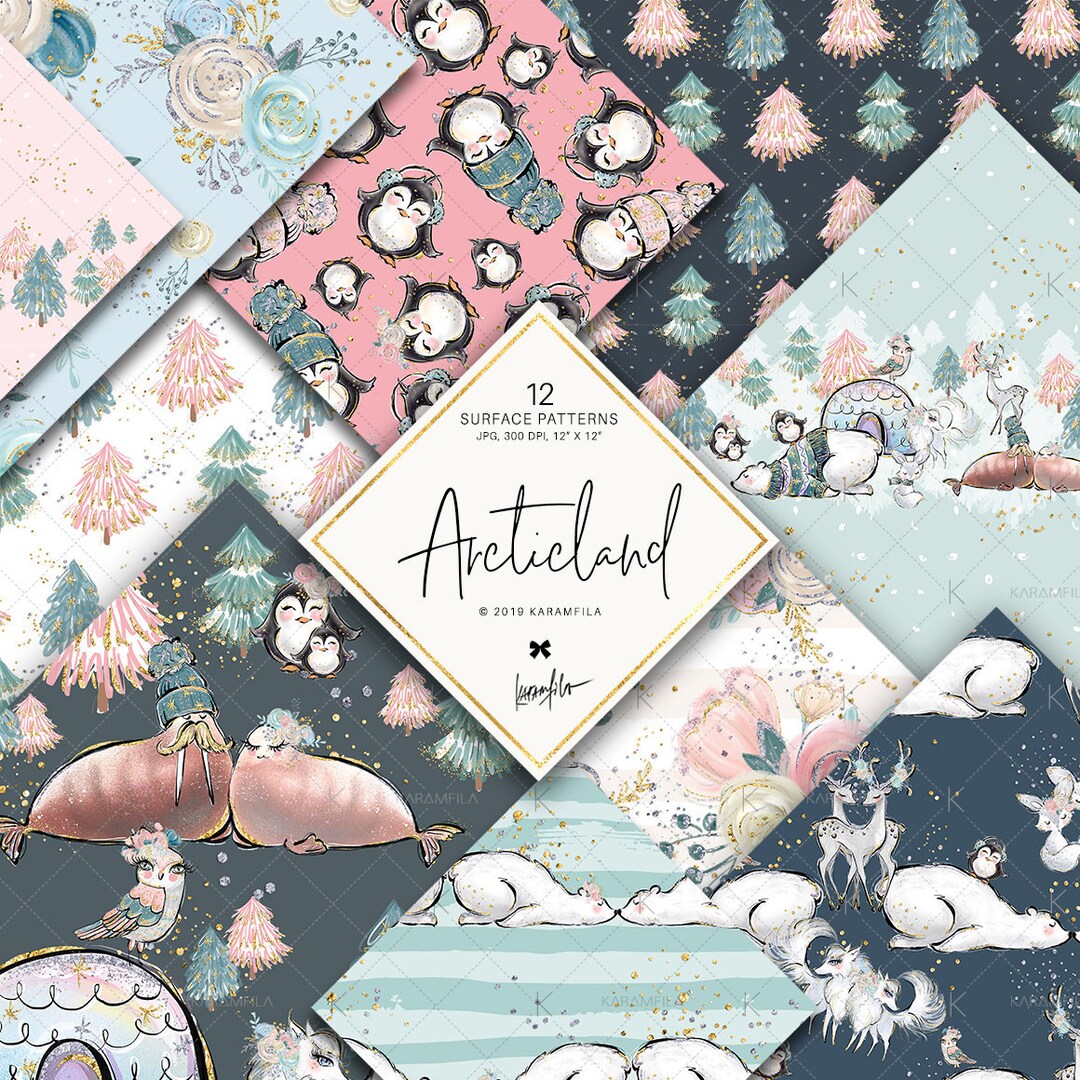 Arctic Animals Digital Paper Scandinavian Winter Patterns - Etsy