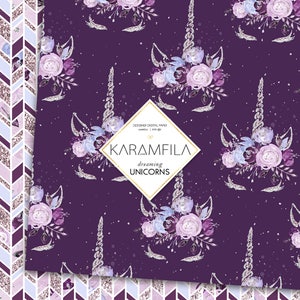 Dreaming Unicorns Digital Paper Purple Nursery Fabrics - Etsy