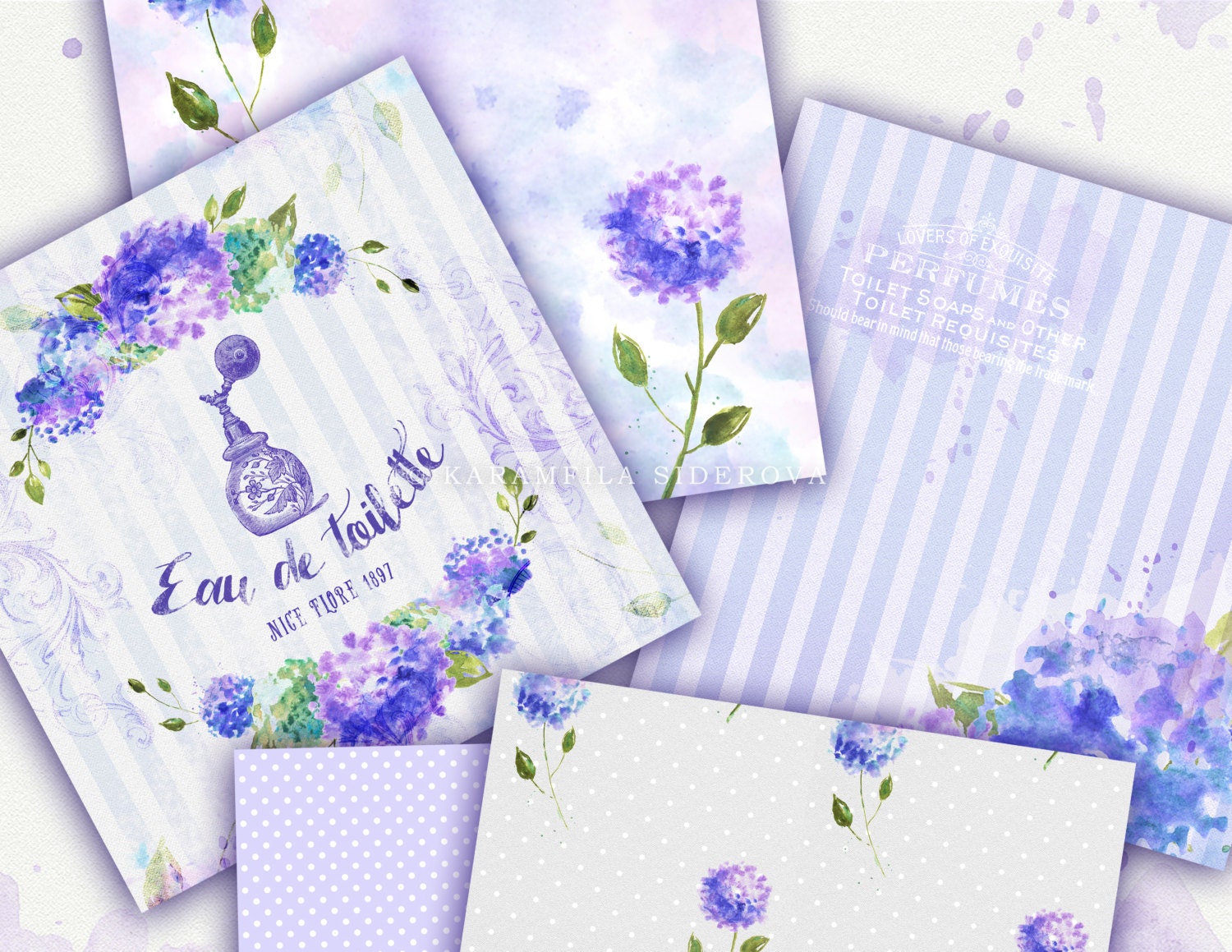 Hydrangea Digital Paper Blue Purple Watercolor Paper Pack . | Etsy
