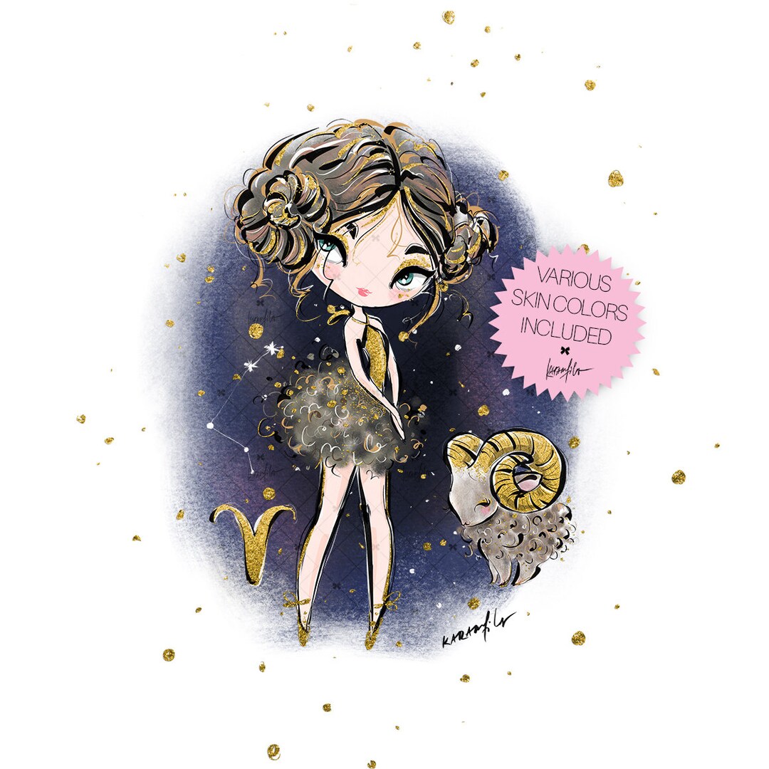 Karamfila's Zodiac Aries Clipart, Feminine Zodiac Mermaid Planner ...