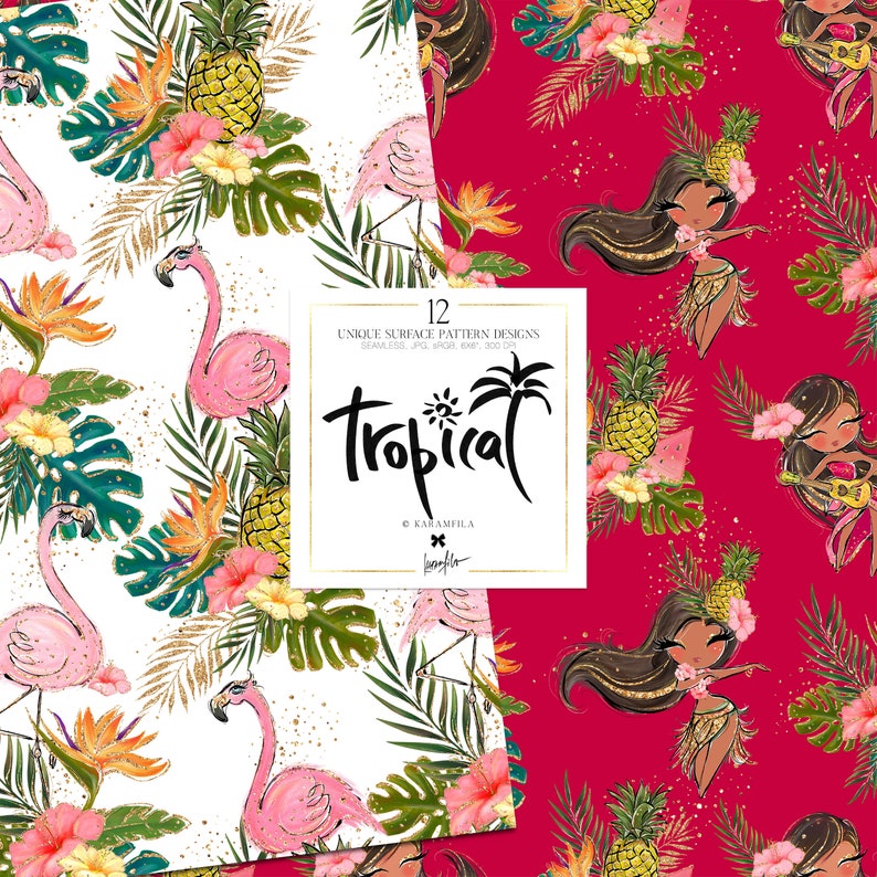 Tropical Digital Paper Glitter Flamingo Patterns Tropical - Etsy