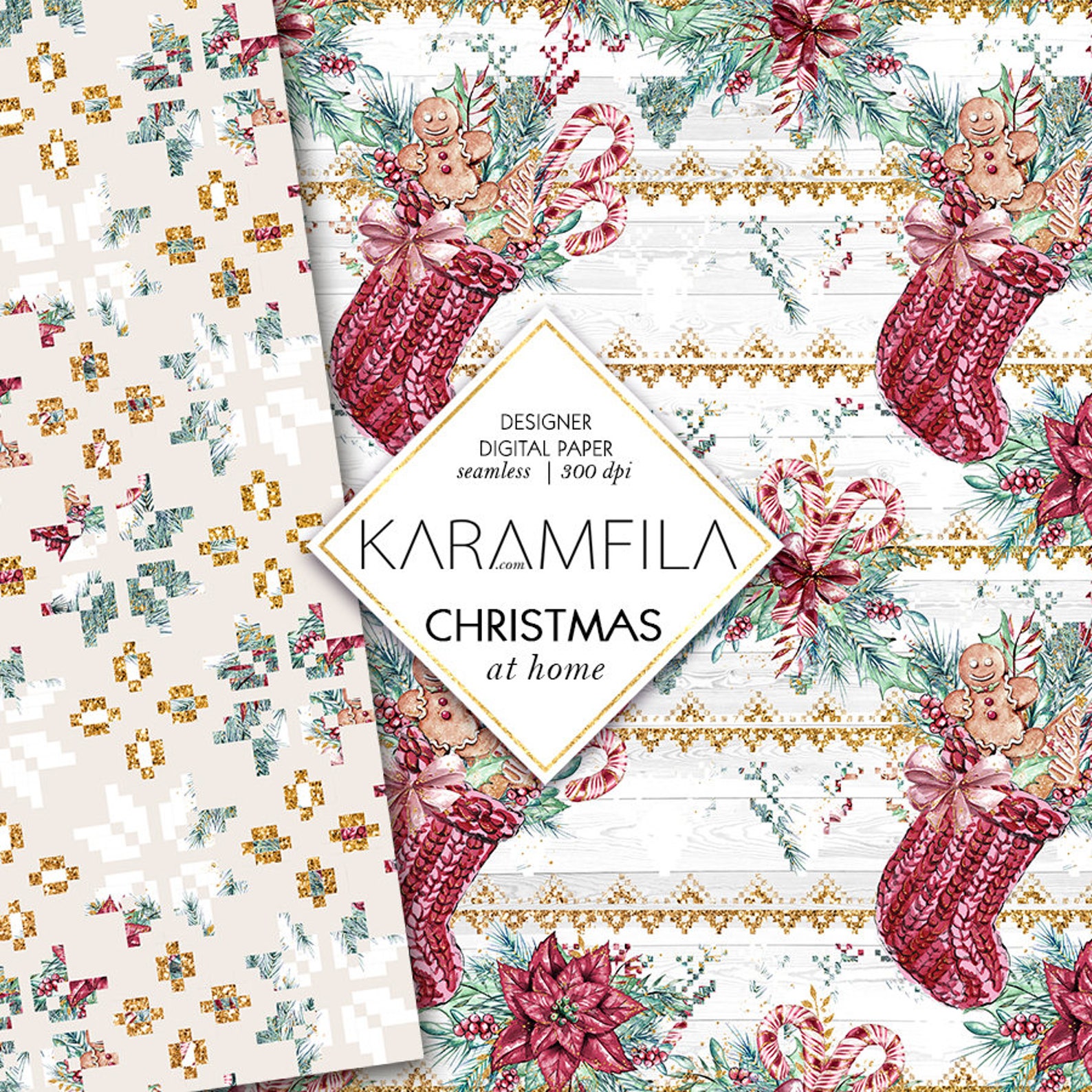 Traditional Christmas Digital Paper Xmas Seamless Patterns - Etsy