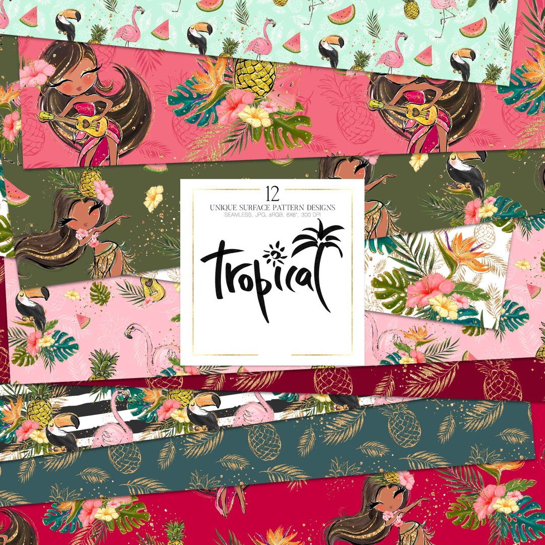 Tropical Digital Paper Glitter Flamingo Patterns Tropical - Etsy
