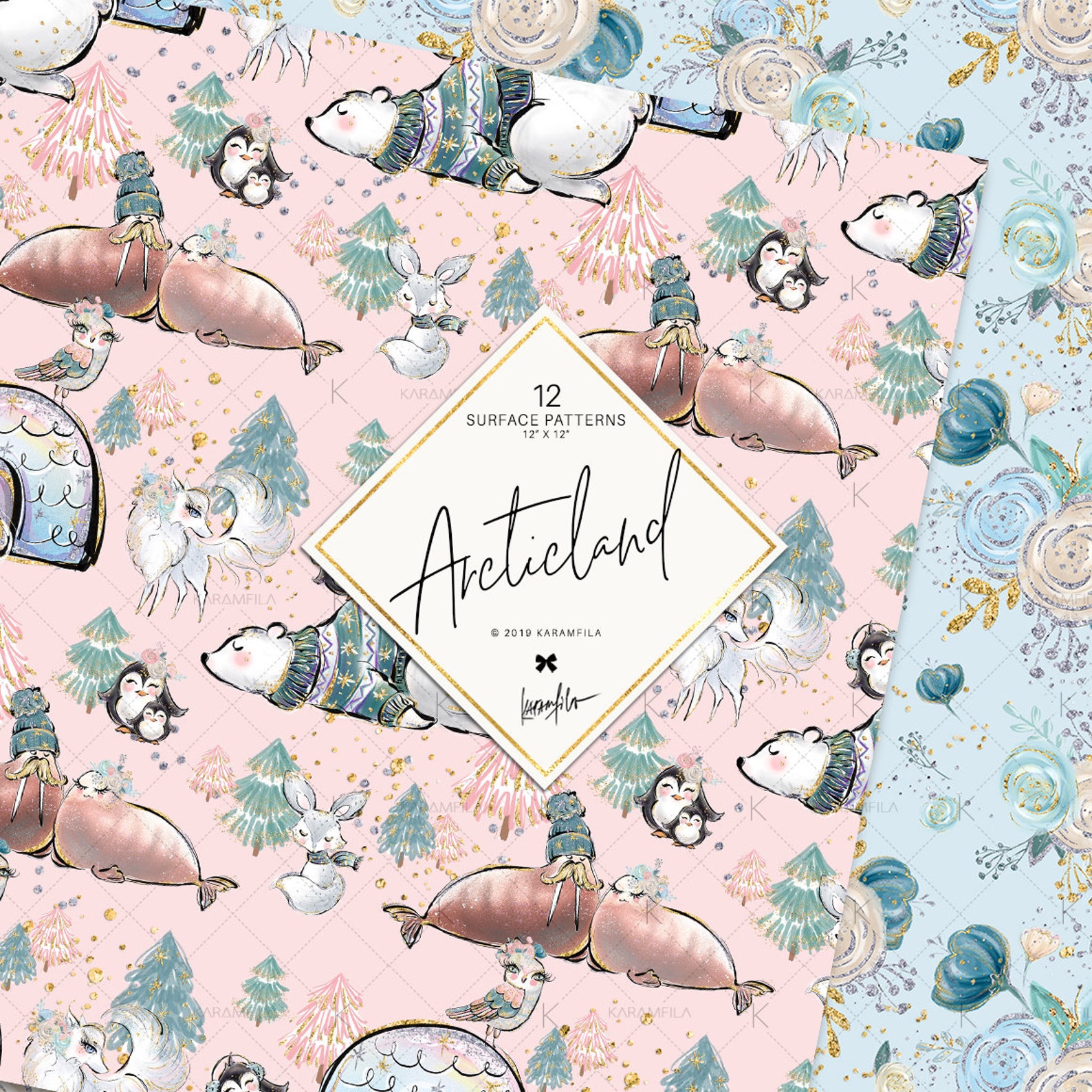 Arctic Animals Digital Paper Scandinavian Winter Patterns | Etsy