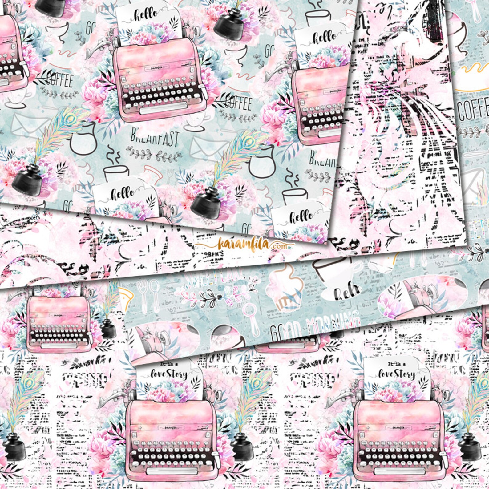 Vintage Typewriter Paper Pack Romantic Digital Backgrounds - Etsy