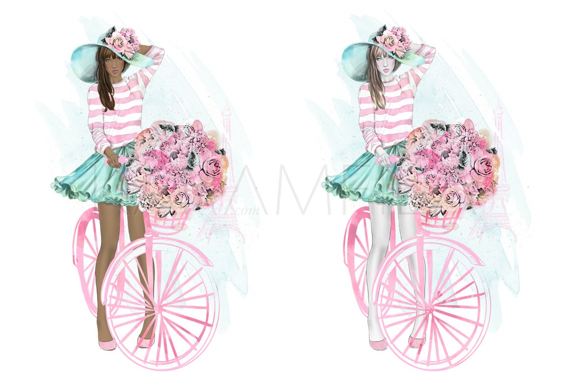 Hello Spring Clipart Fashion Illustration Cute Girl African - Etsy