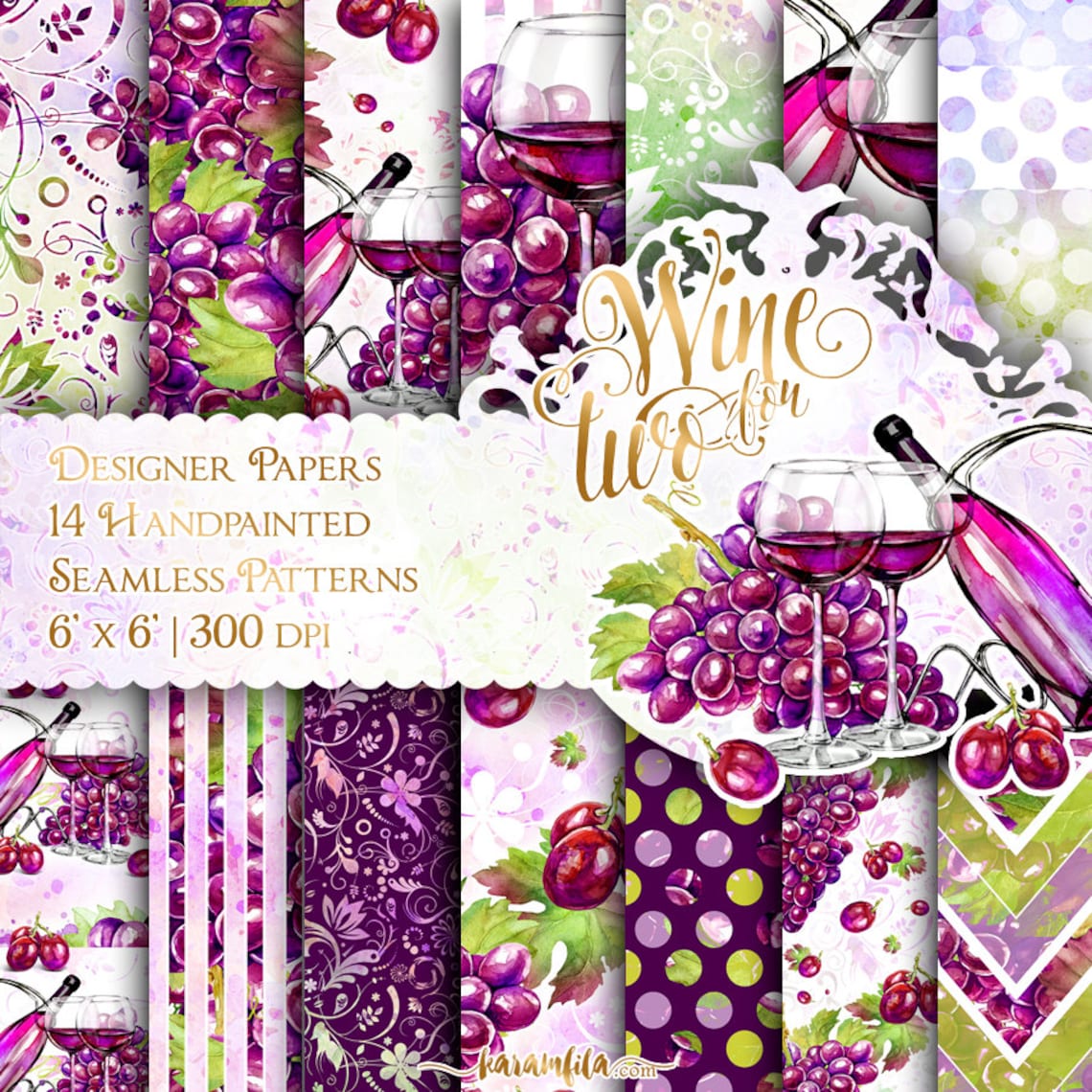 Wine Glasses Paper Wedding Digital Paper Watercolor Autumn - Etsy