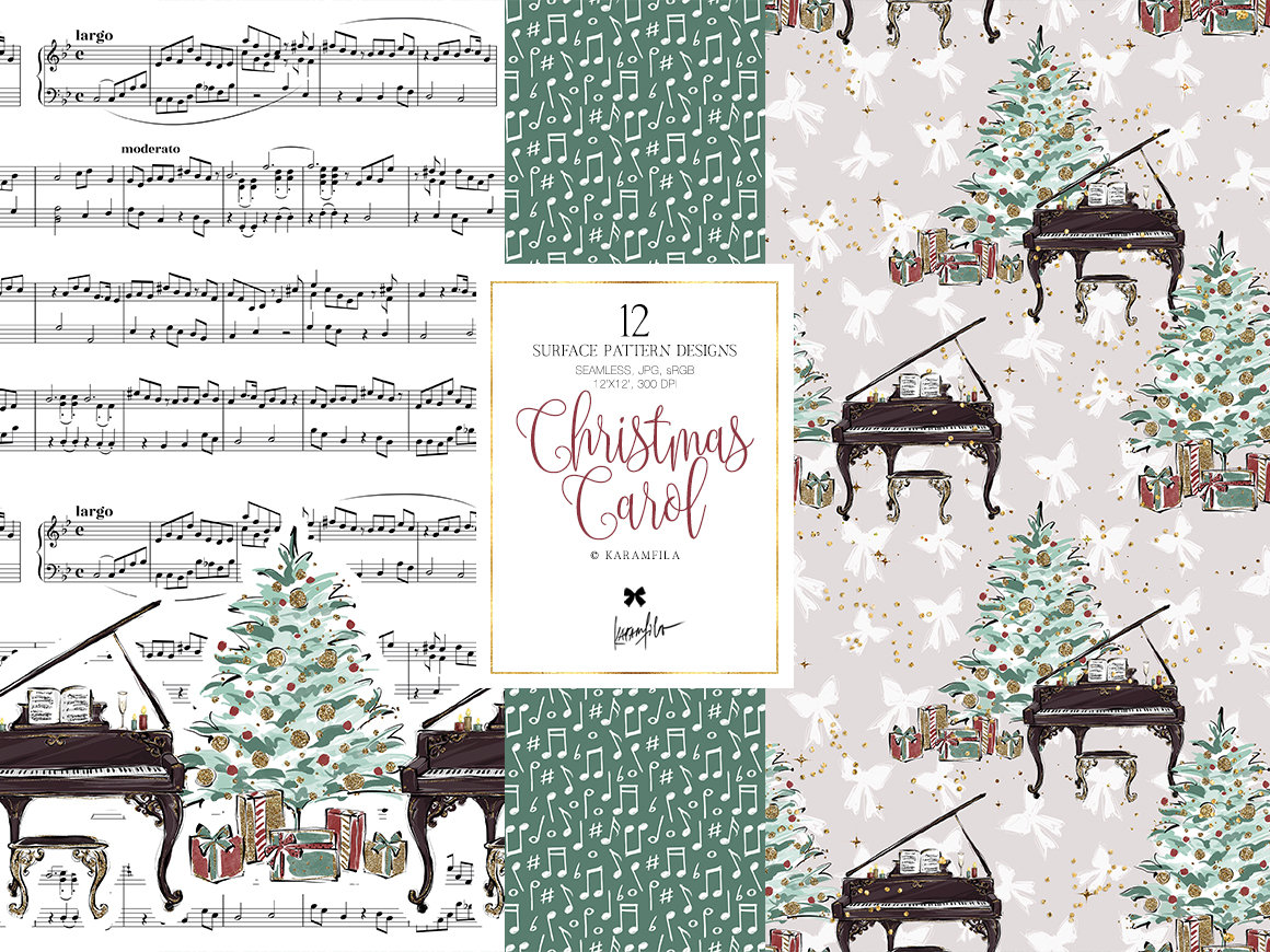 Christmas Party Digital Paper Piano Patterns Karamfila's | Etsy
