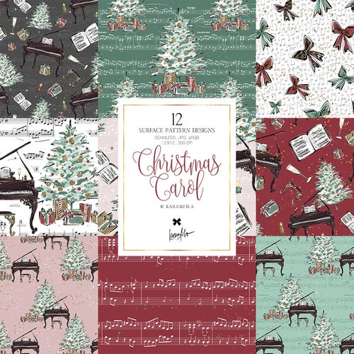 Christmas Party Digital Paper Piano Patterns Karamfila's | Etsy