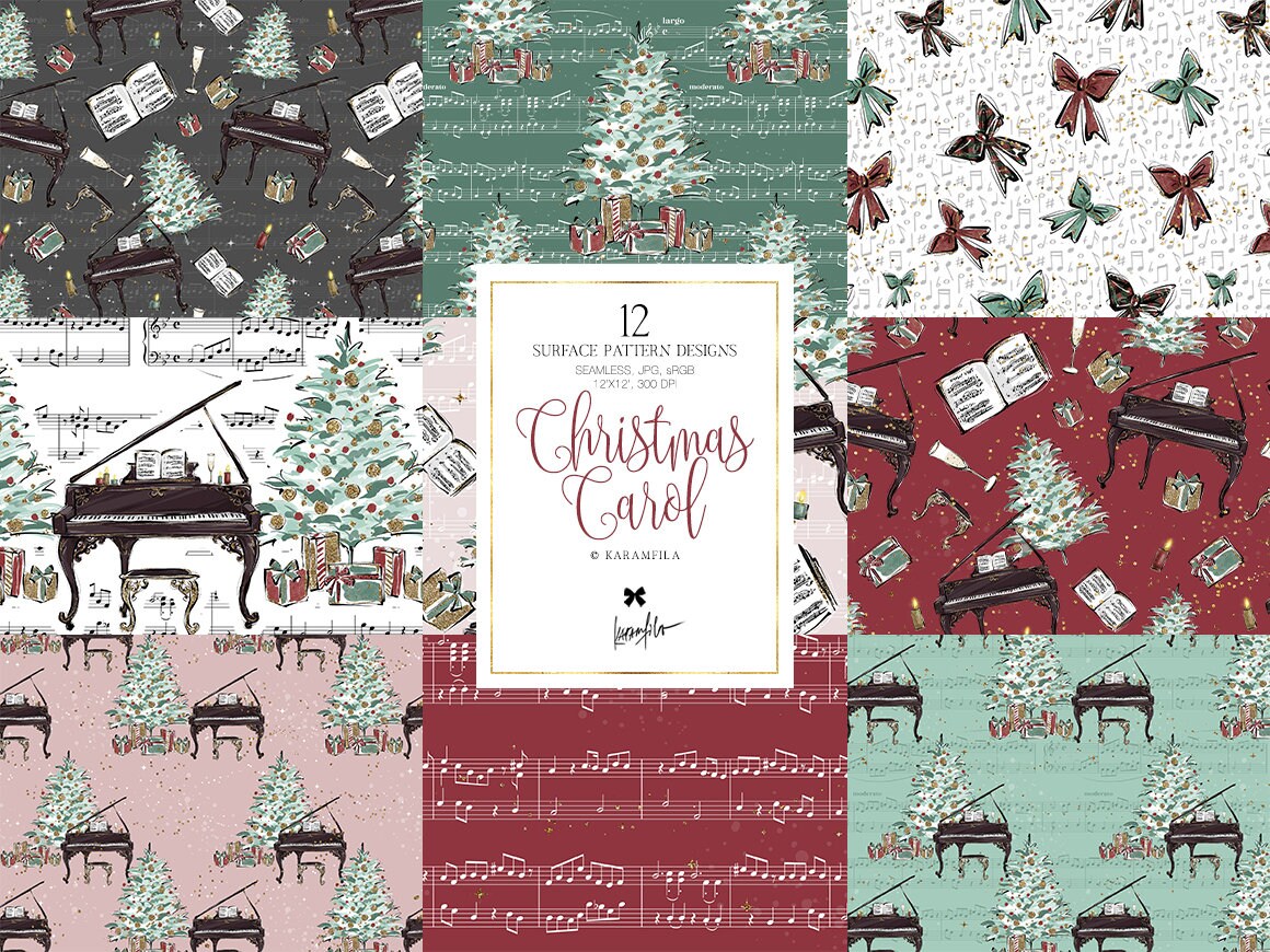 Christmas Party Digital Paper Piano Patterns Karamfila's | Etsy