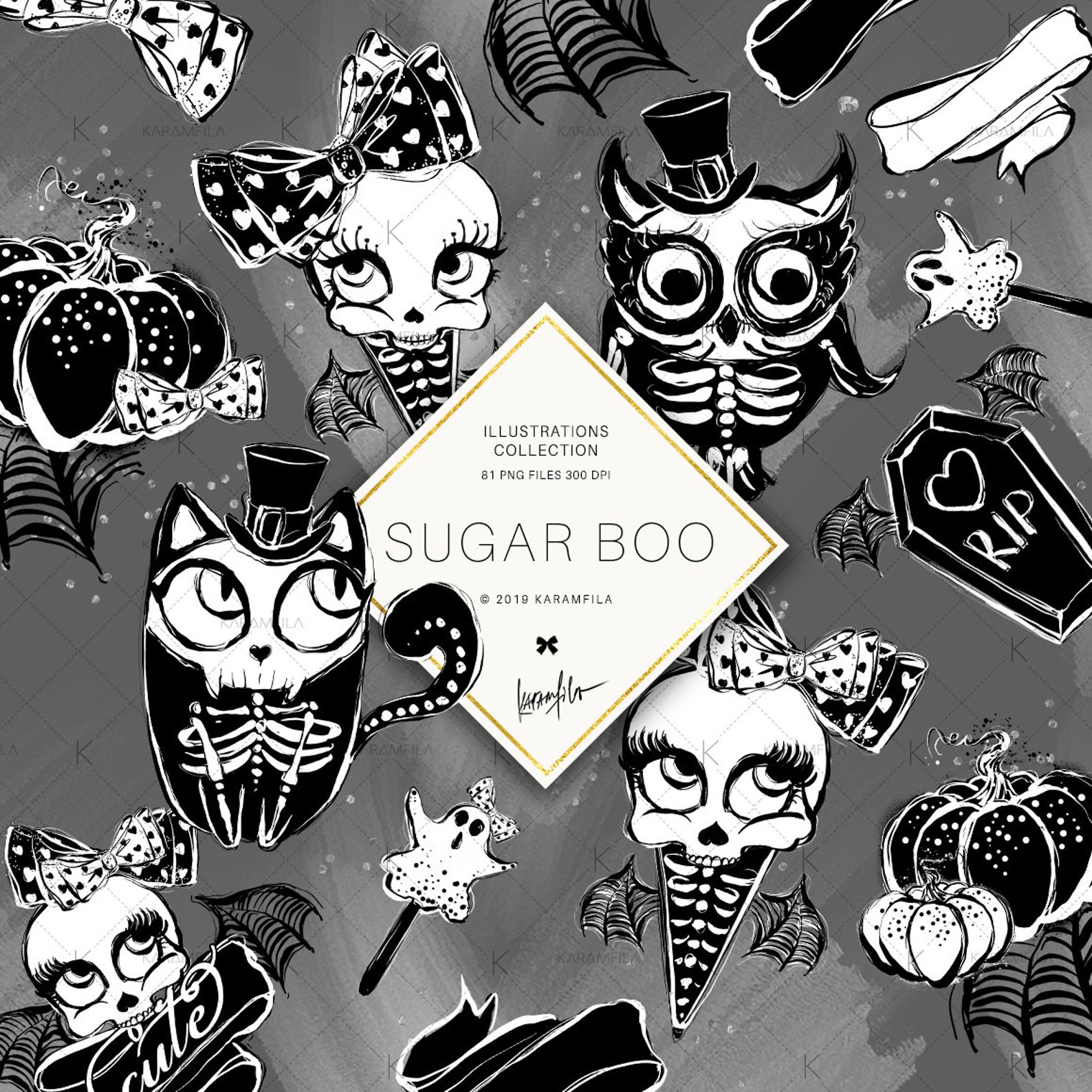 Halloween Doodle Clipart Animals Skulls and Skeletons Clipart - Etsy