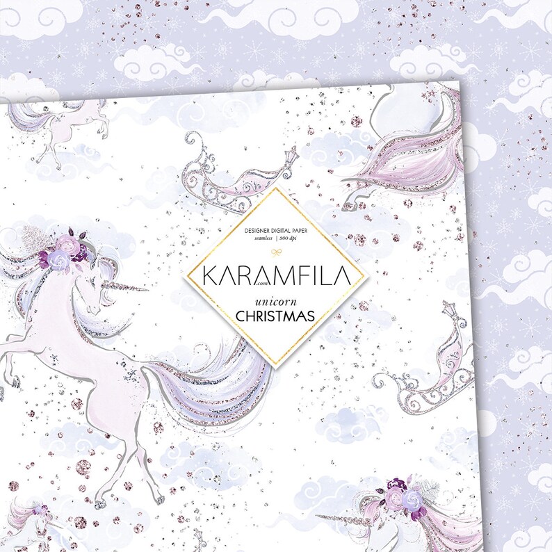 Christmas Unicorns Digital Paper Nursery Fabrics Winter - Etsy