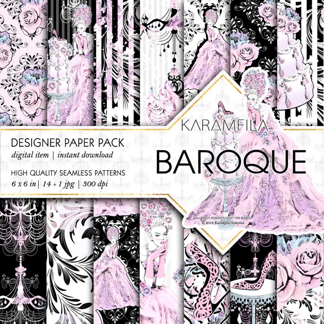 Modern Baroque Digital Paper Fashion Illustration Wedding Paper ...
