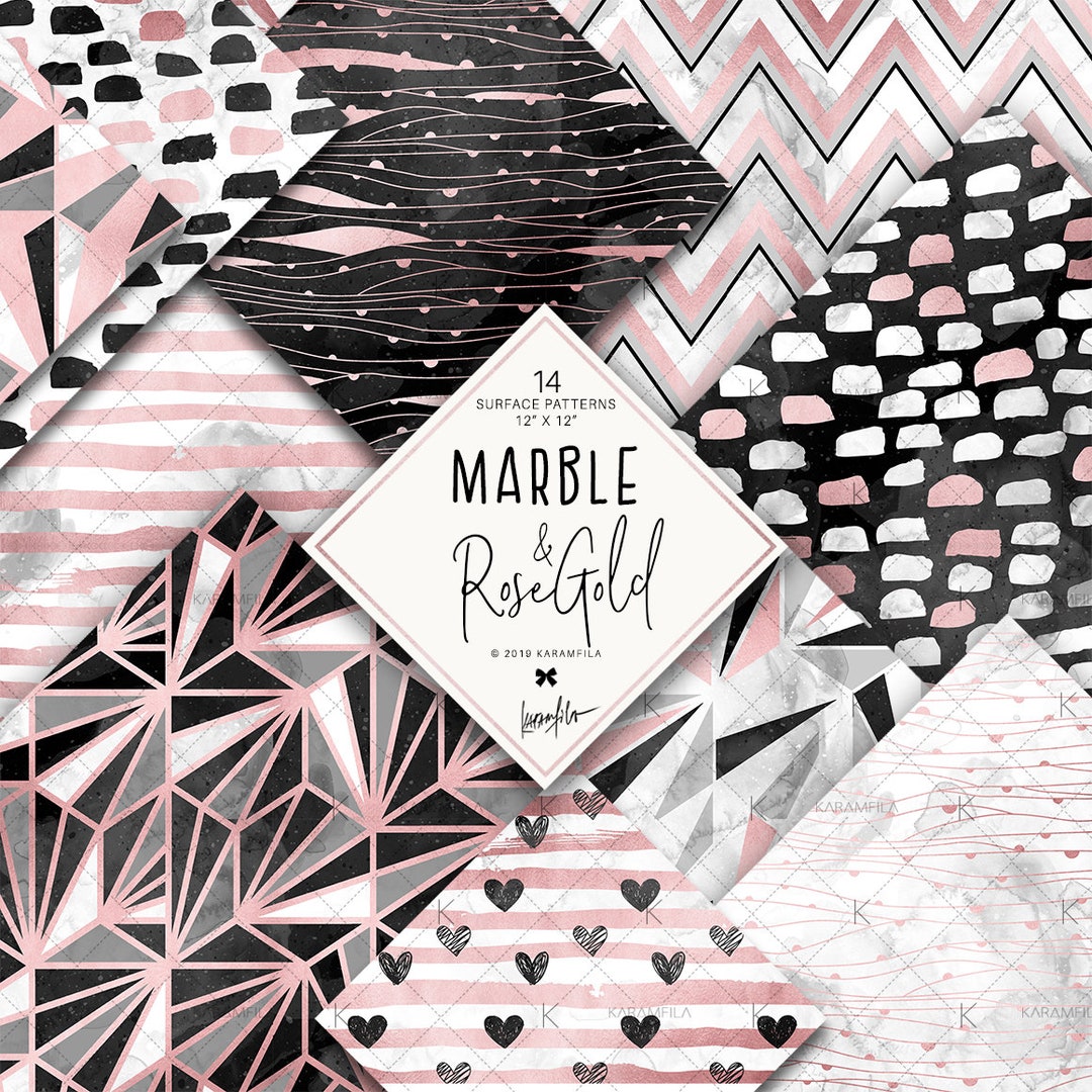 Marble & Rose Gold Foil Paper Pack Watercolor Abstract Patterns ...