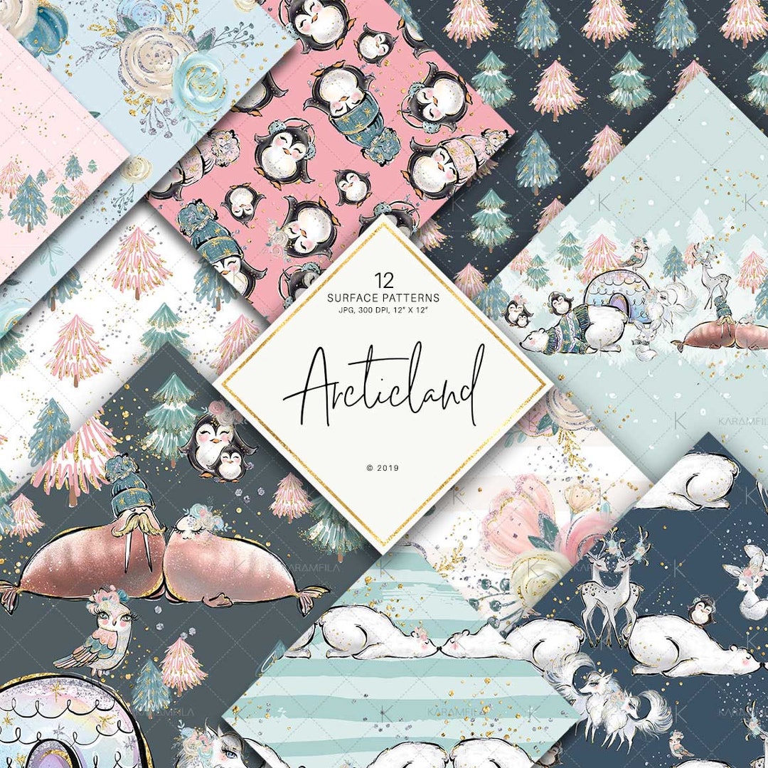 Arctic Animals Digital Paper, Scandinavian Winter Patterns, Planner ...