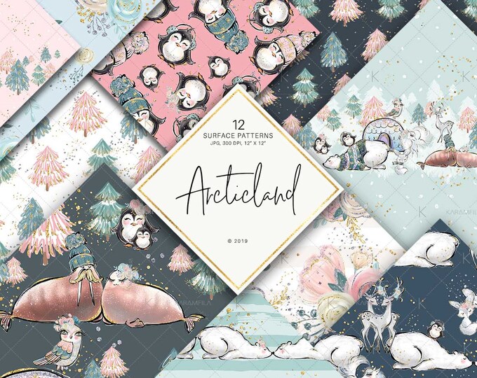 Arctic Animals Digital Paper, Scandinavian Winter Patterns, Planner ...