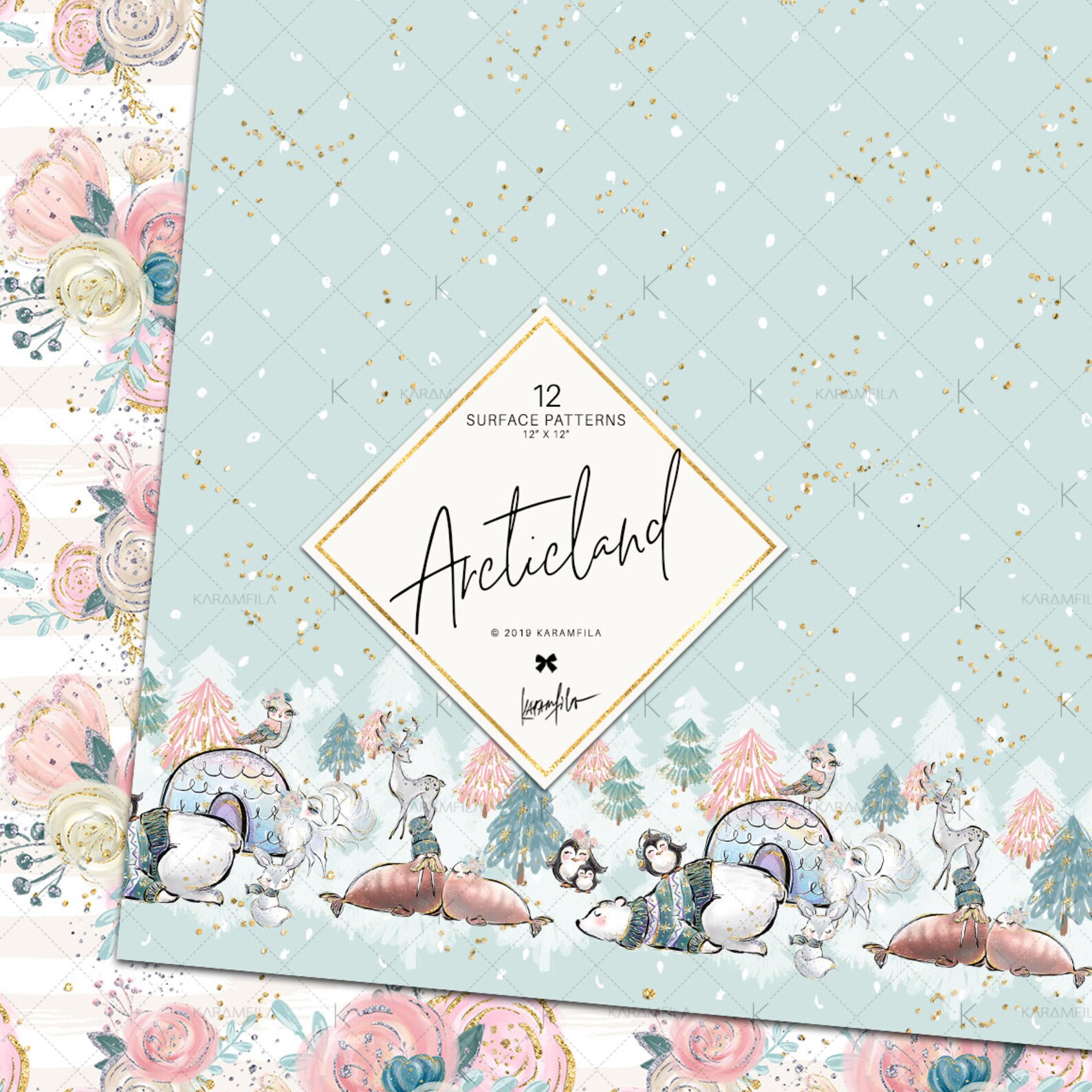 Arctic Animals Digital Paper Scandinavian Winter Patterns | Etsy