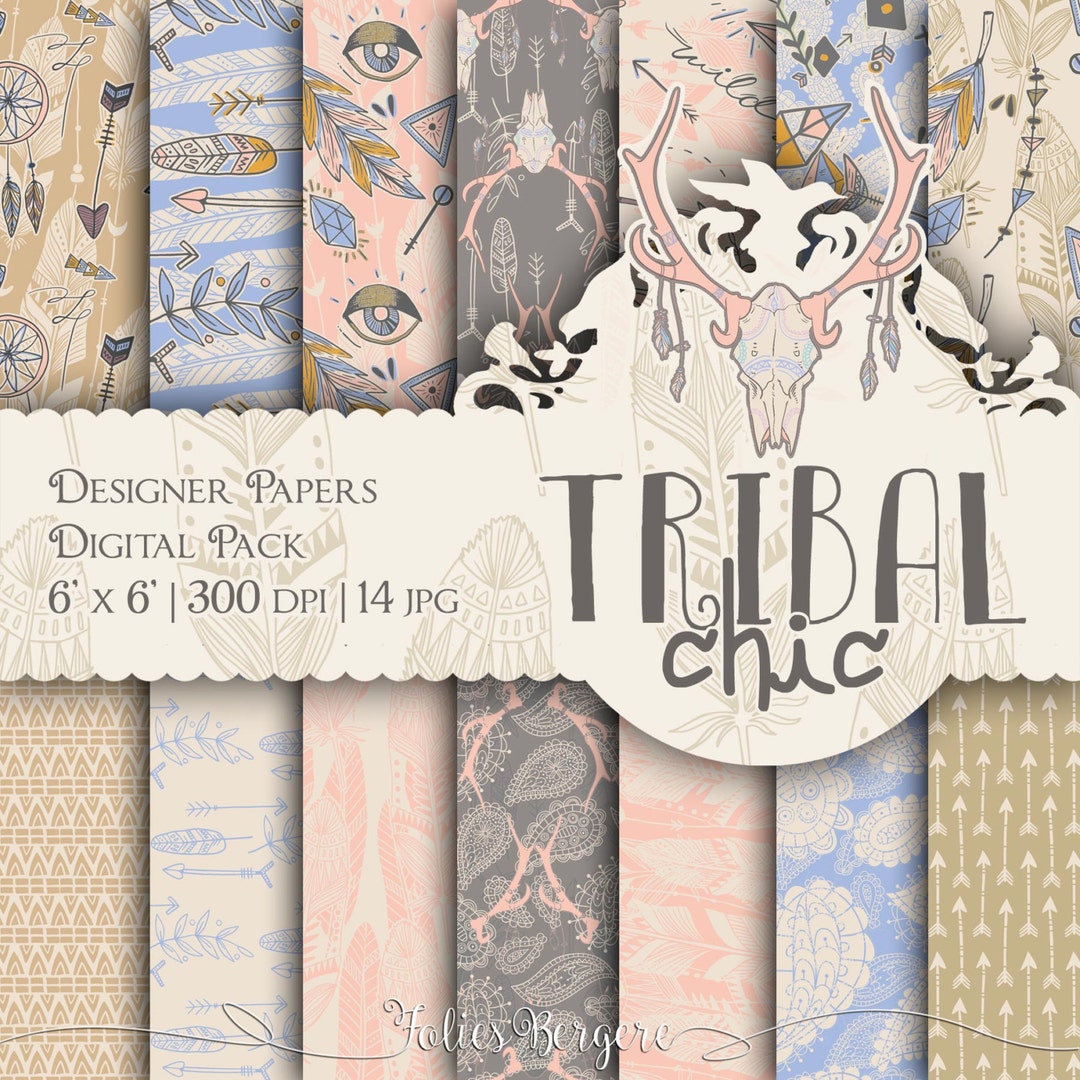 Tribal Paper Pack Boho Chic Digital Paper Hippie Patterns Printable ...