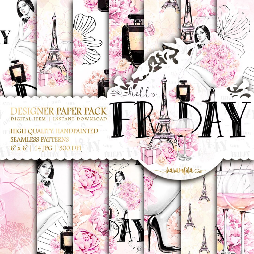 Paris Paper Pack Party Girl Engagement Valentines Watercolor Peonies ...