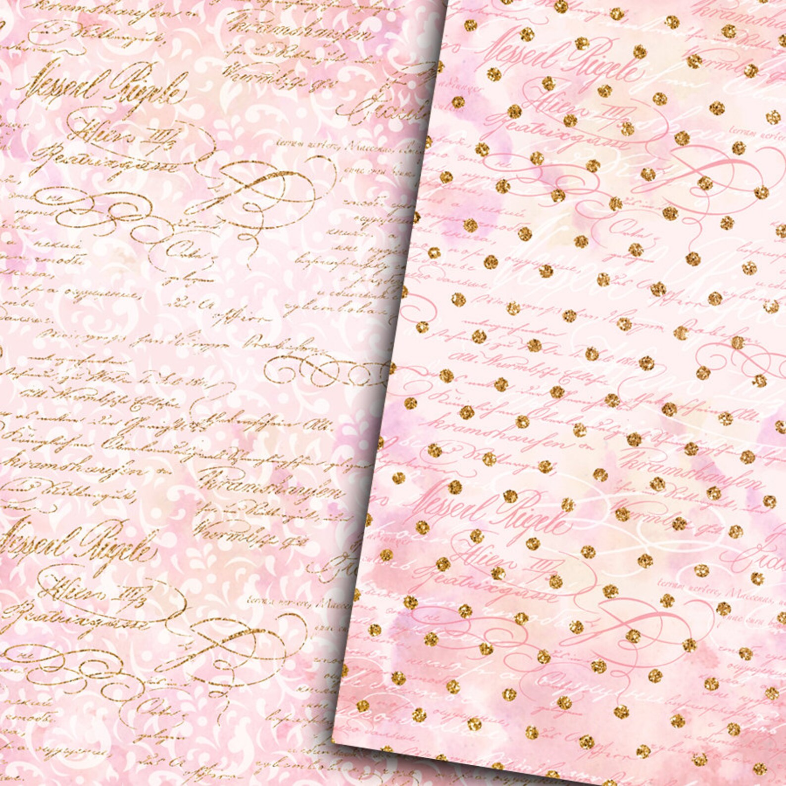 Pink and Gold Glitter Watercolor Digital Paper Basic Ballerina - Etsy