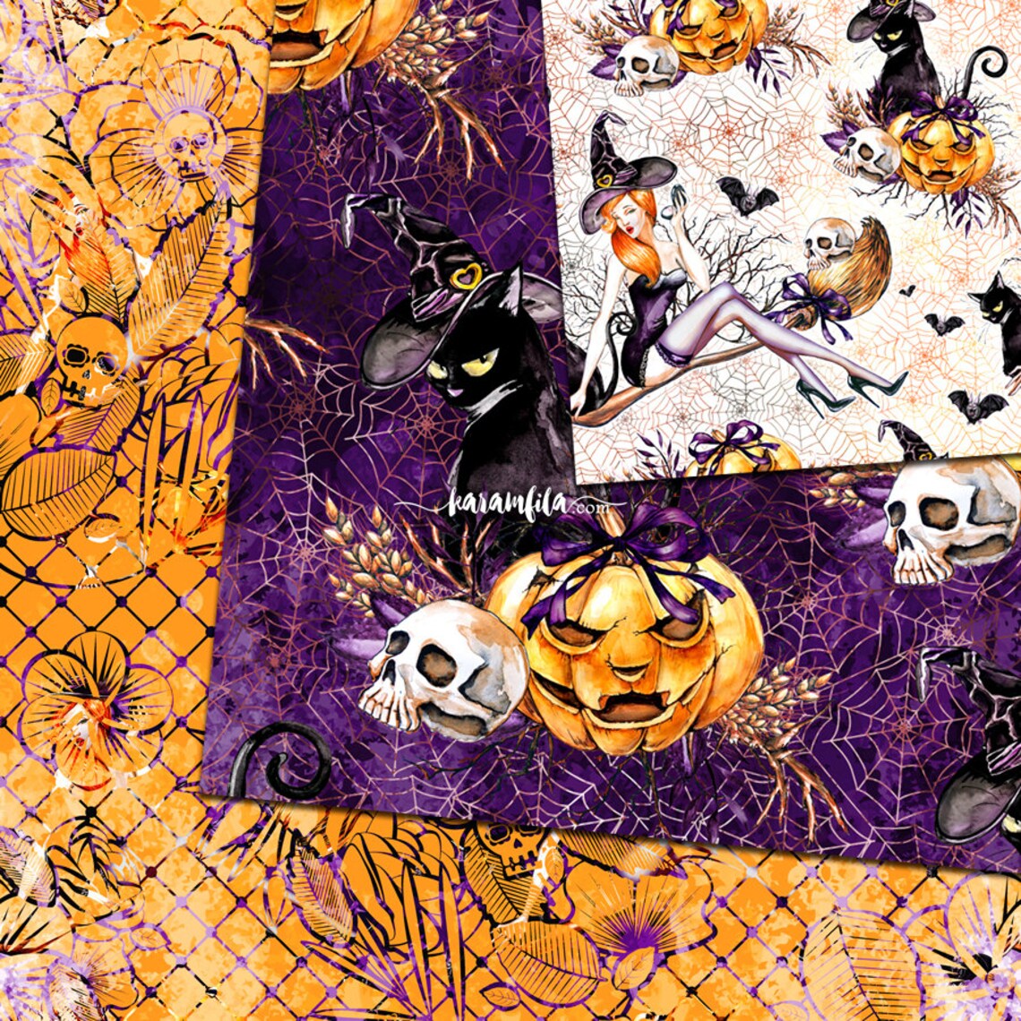 Halloween Paper Pack Watercolor Fall Backgrounds Cute Pumpkin | Etsy