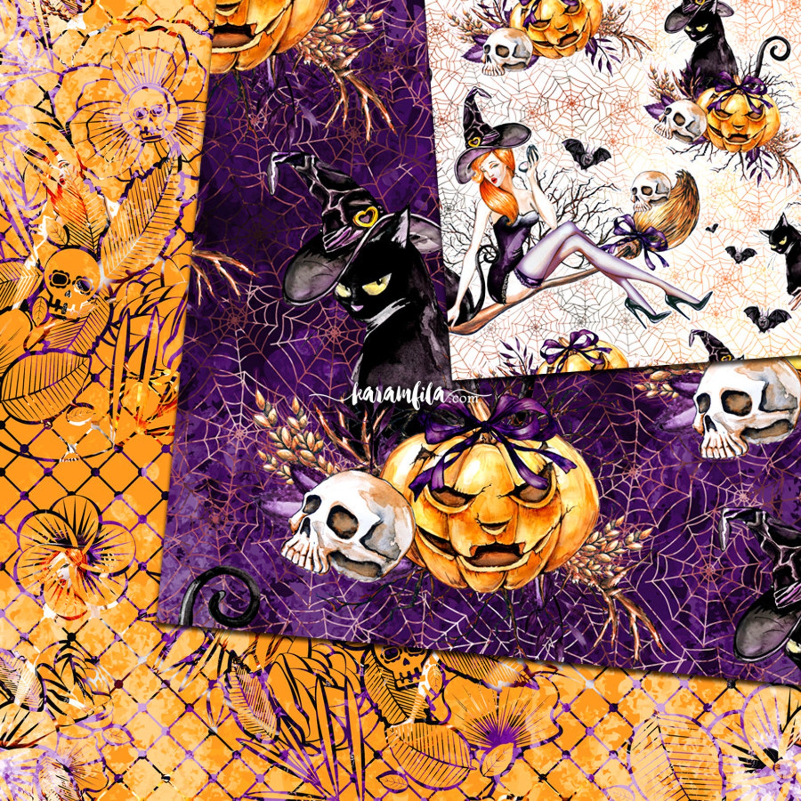 Halloween Paper Pack Watercolor Fall Backgrounds Cute Pumpkin | Etsy