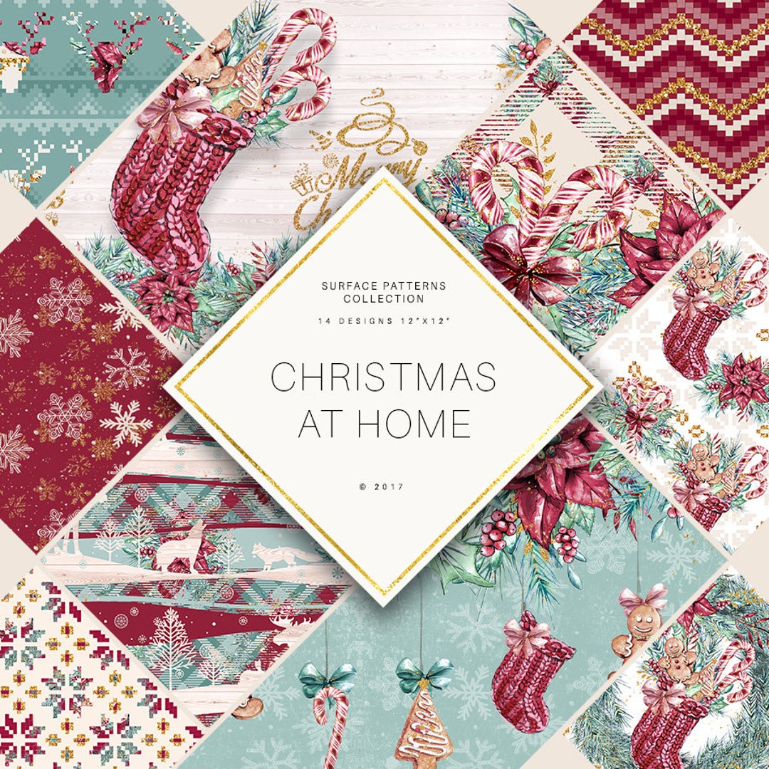 Traditional Christmas Digital Paper, Xmas Seamless Patterns, Cute ...
