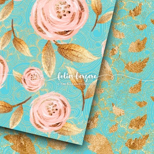 Handpainted Floral Digital Paper Blush Peach Navy Turquoise - Etsy