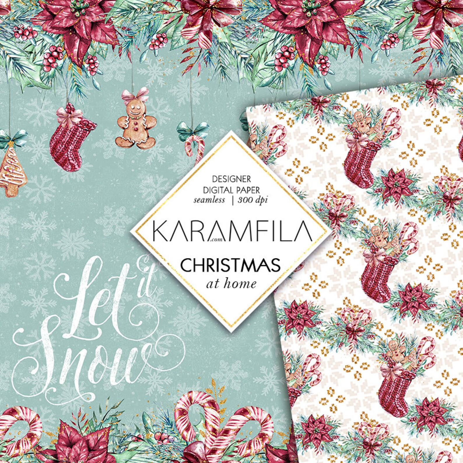 Traditional Christmas Digital Paper Xmas Seamless Patterns - Etsy