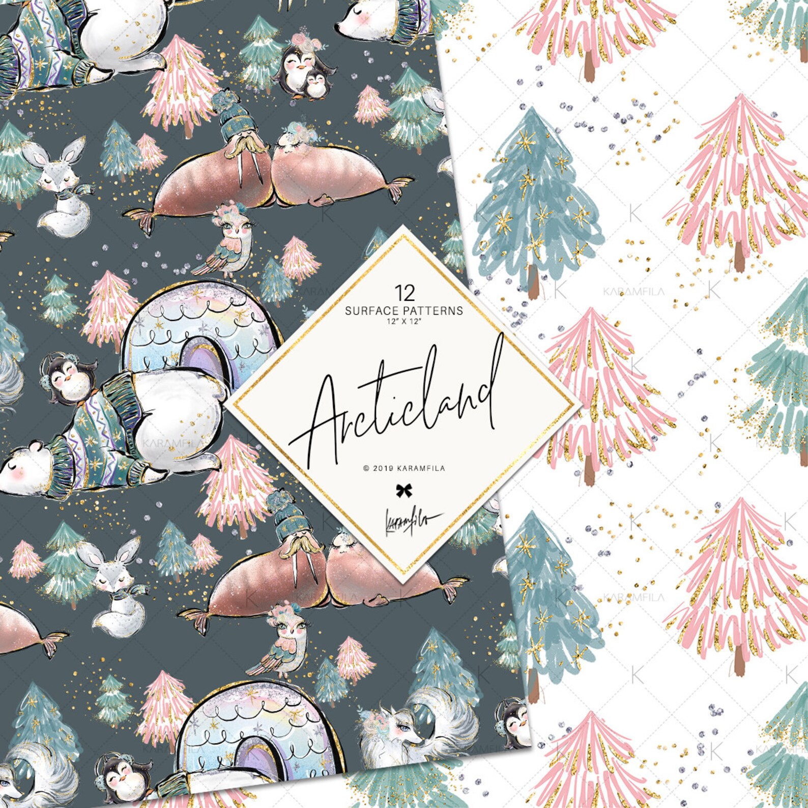 Arctic Animals Digital Paper Scandinavian Winter Patterns | Etsy