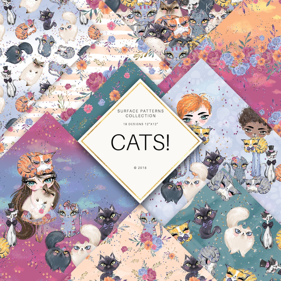 Cats Digital Paper Cats Patterns. Cats Planner Stickers Supplies. Cats ...