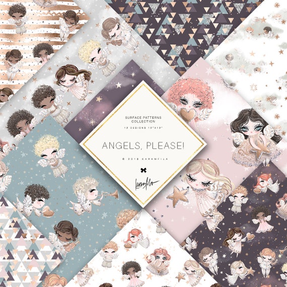 Angels Digital Papers Patterns jpeg Digital Drawing & Illustration etna ...