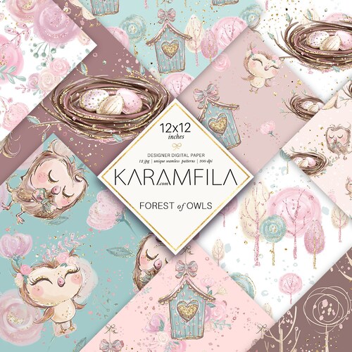 Winged Messengers Digital Paper Seamless Vintage Owl Patterns | Etsy