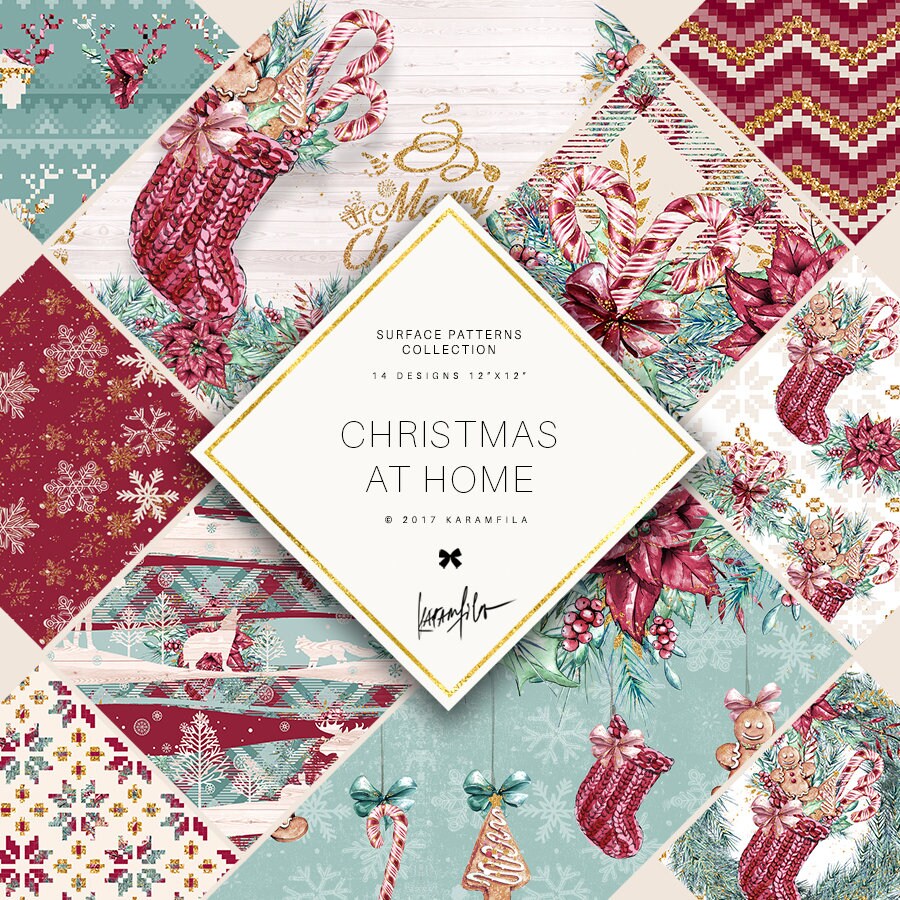 Traditional Christmas Digital Paper Xmas Seamless Patterns - Etsy