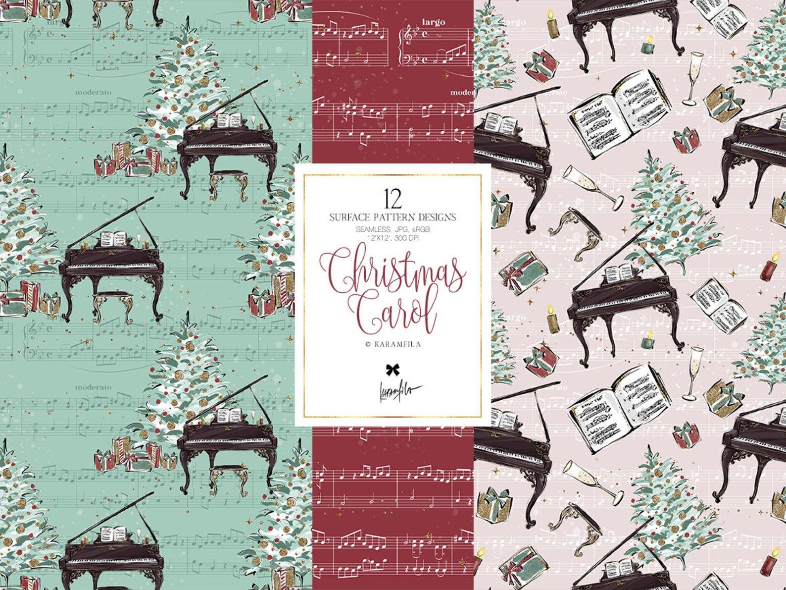 Christmas Party Digital Paper Piano Patterns Karamfila's | Etsy