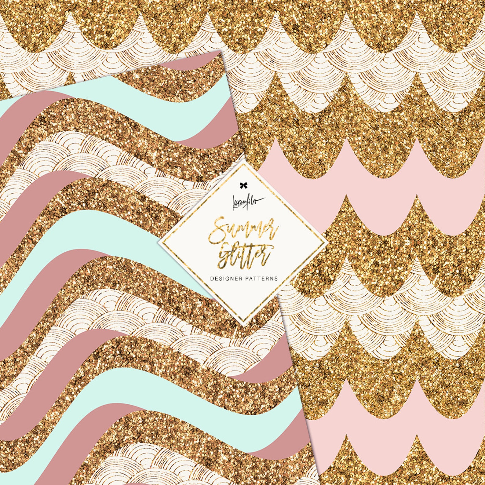 Summer Digital Paper Blush Pink Mint Gold Glitter Fashion - Etsy