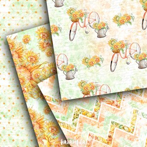 Sunflower Digital Paper Seamless Patterns Watercolor Backgrounds ...