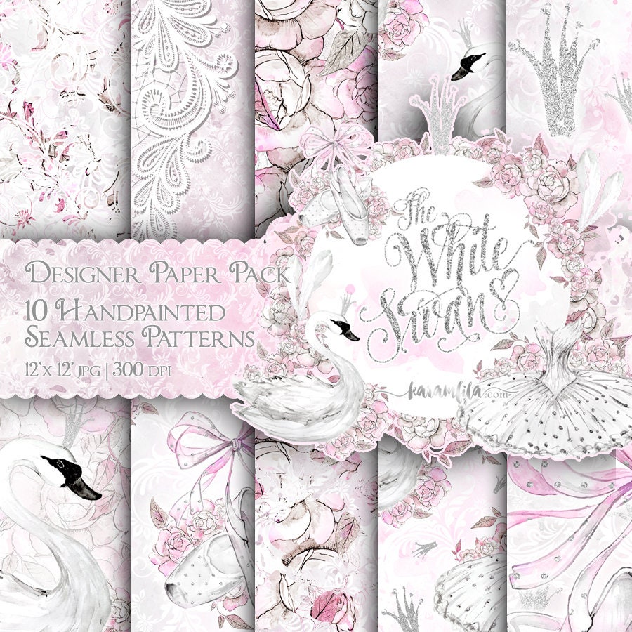 Ballerina Digital Paper Ballet Watercolor Swan Handpainted | Etsy