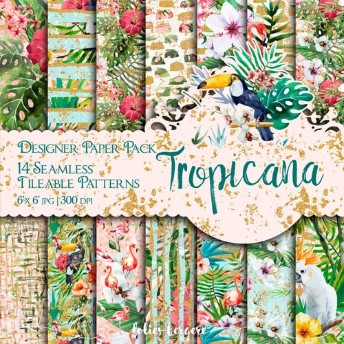 Exotic Digital Paper Pack Summer Tropical Floral Watercolor - Etsy