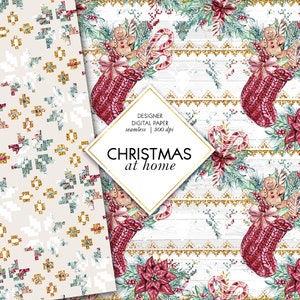 Traditional Christmas Digital Paper, Xmas Seamless Patterns, Cute ...
