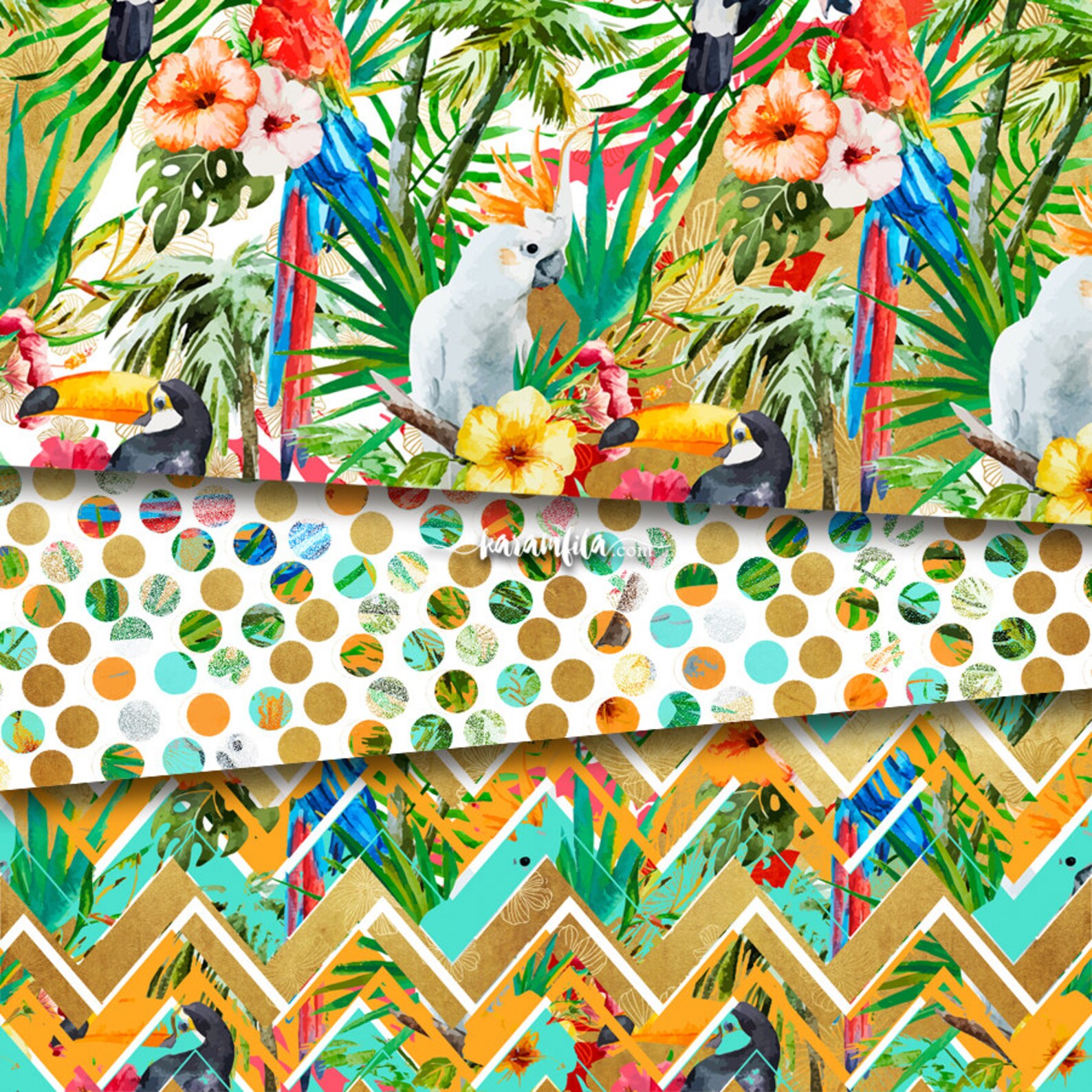 Tropical Summer Digital Paper Gold Foil Watercolor Fashion - Etsy