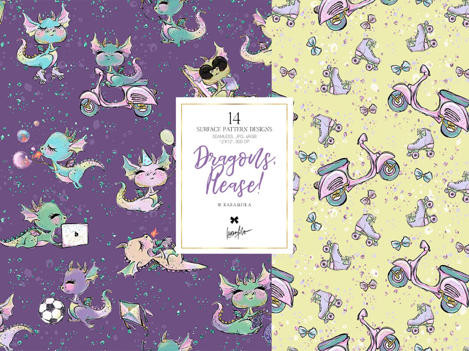 Dragon Digital Paper Baby Dragon Patterns Pastel Glitter - Etsy Australia