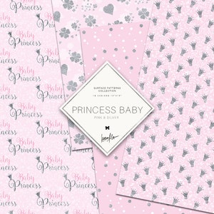 Baby Girl Digital Paper Pack Pink Grey Backgrounds Princess - Etsy