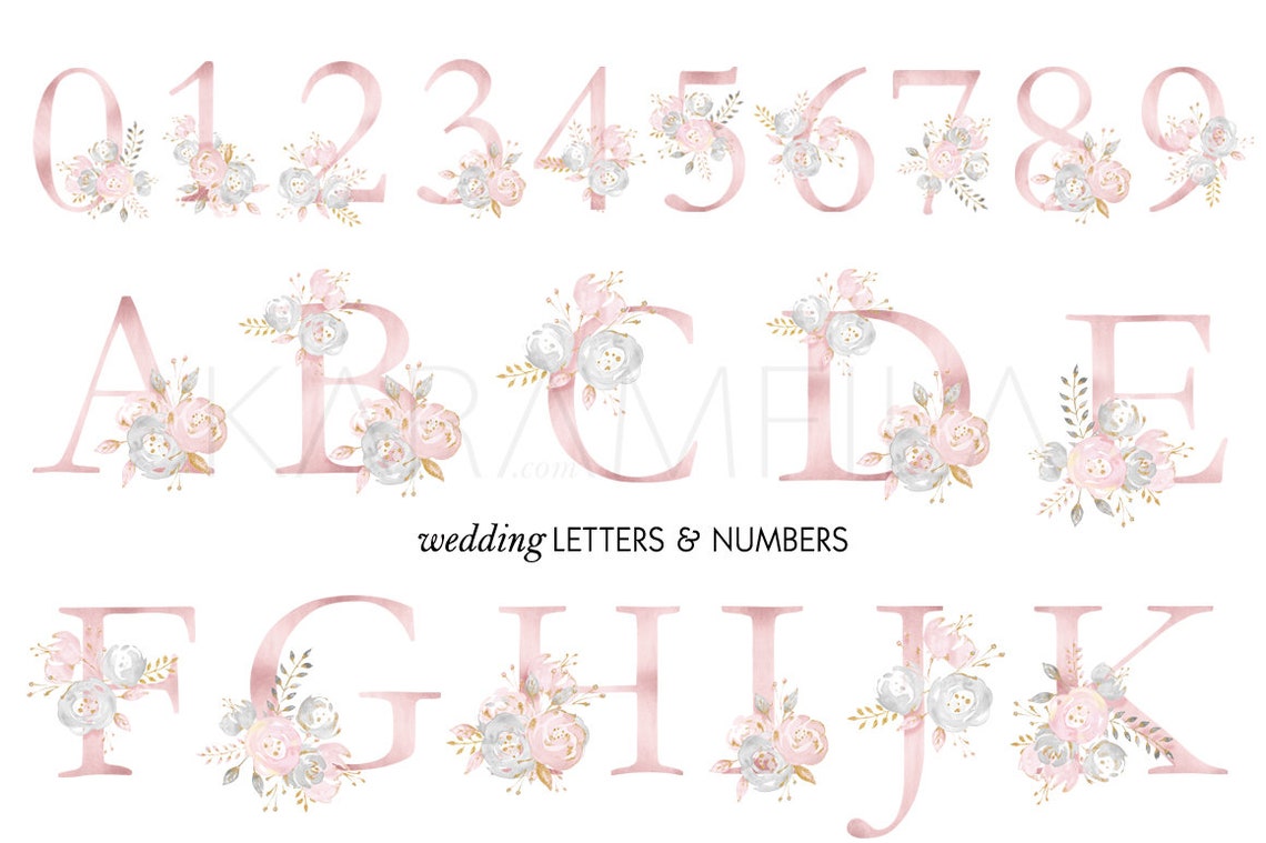 Wedding Clipart Rose Gold Wedding Alphabet Clipart Gold Foil | Etsy