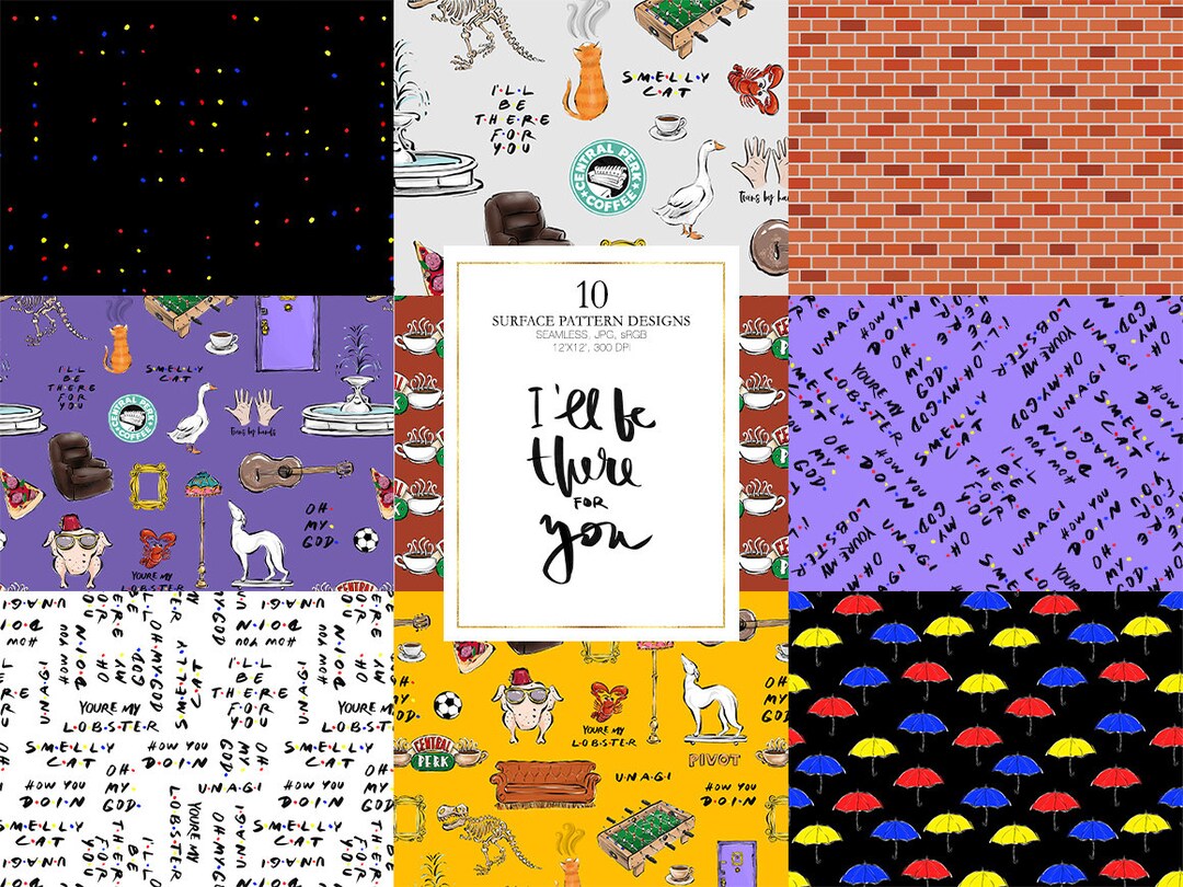 Friends Digital Paper, 90's TV Show Patterns, TV Series Planner ...