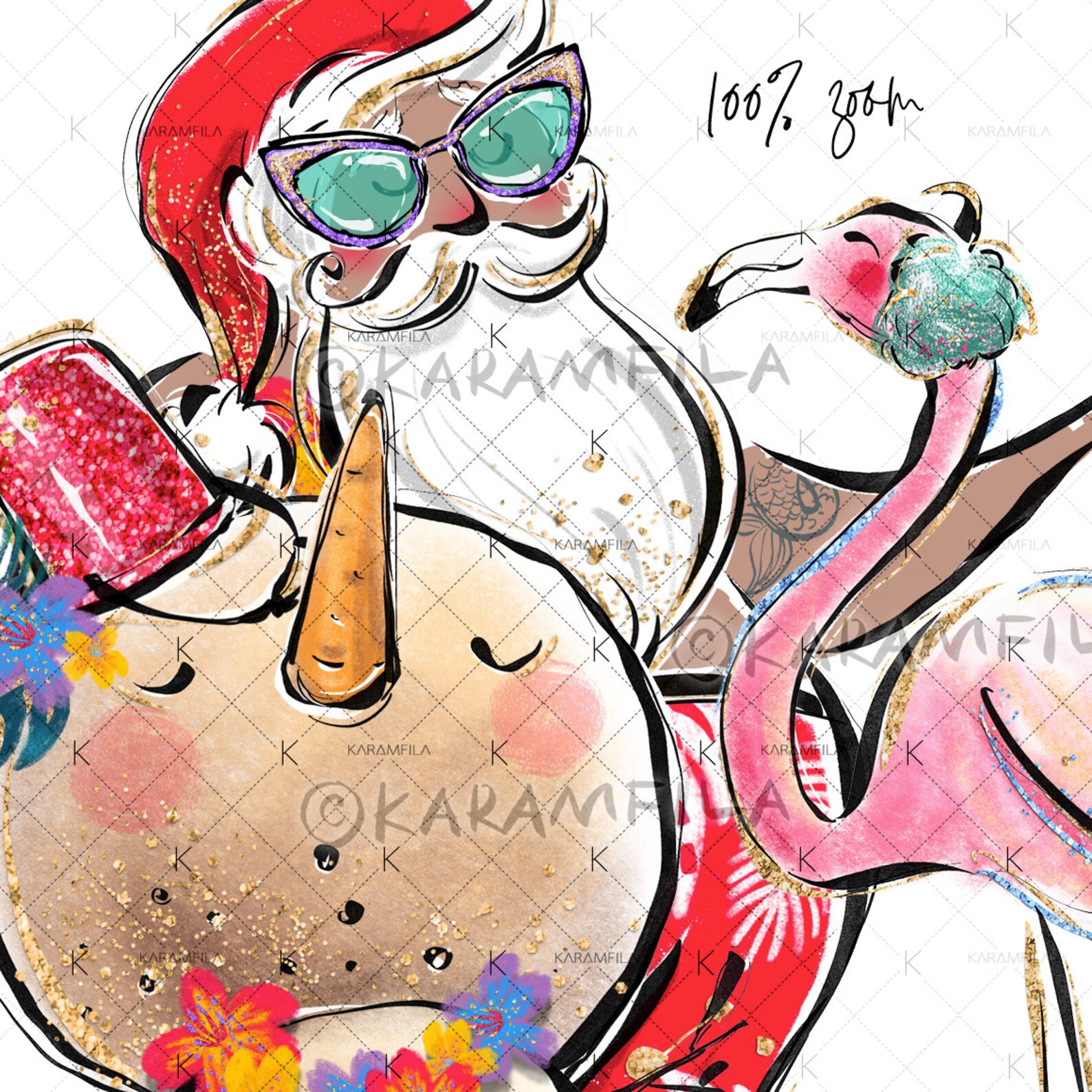 Karamfila's Tropical Christmas Clipart Hipster Santa - Etsy
