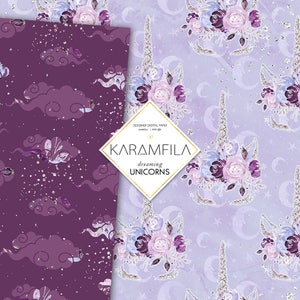 Dreaming Unicorns Digital Paper Purple Nursery Fabrics - Etsy